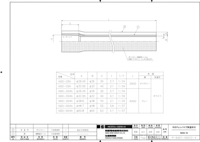 因幡電工 NDD-20N ネオ断熱ドレンパイプ 16個セット アイボリー 2.5m INABA DENKO (法人限定)