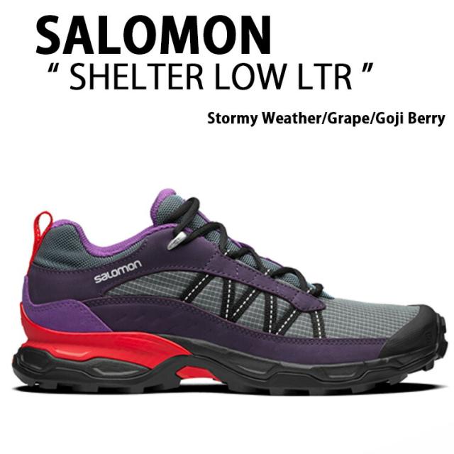 SALOMON サロモン スニーカー SHELTER LOW LTR L41466900 シューズ Stormy Weather Grape Goji Berry シェルターロウLTR グレー パープル レザー 本革 メンズ レディース
