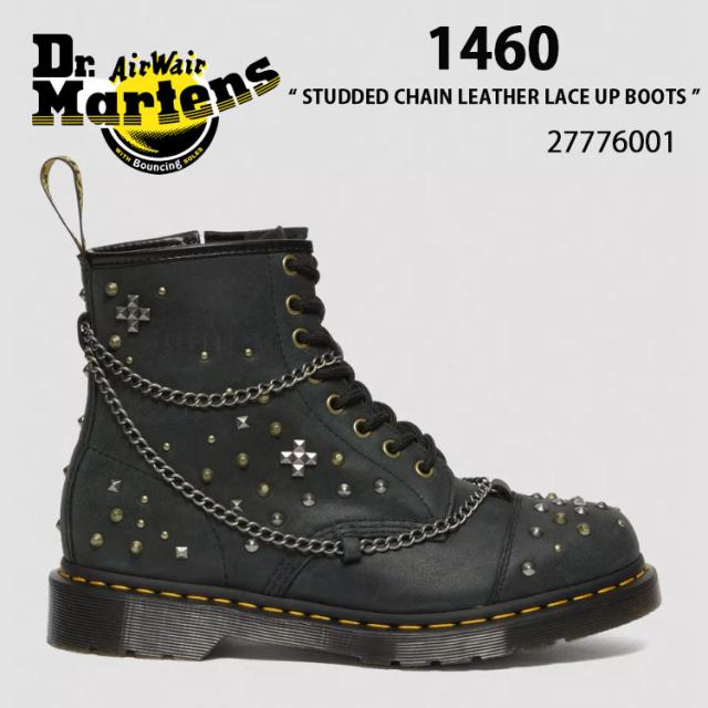 Dr.Martens ドクターマーチン 8ホールブーツ レザー 1460 STUDDED CHAIN LEATHER LACE UP BOOTS 27776001 BLACK UTILITY ブラック スタッズ 鋲 チェーン レザー シューズ レディース 女性用