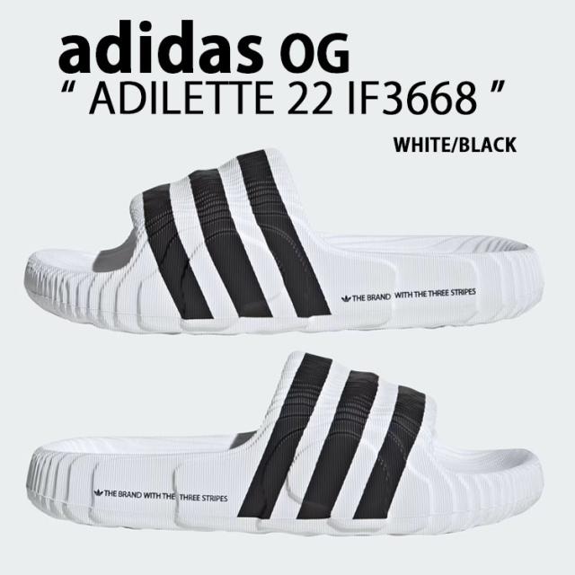 adidas originals アディダス  サンダル ADILETTE 22 SLIDE SANDAL WHITE BLACK ストライプ IF3668 アディレッタ スライドサンダル ホワイト