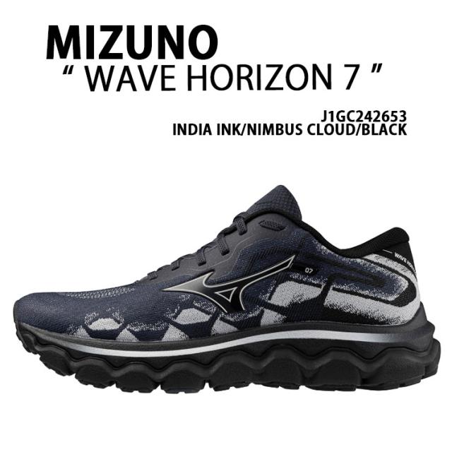 Mizuno ミズノ スニーカー WAVE HORIZON 7 J1GC242653 ウエーブホライゾン INK NIMUBUS CLOUD BLACK シューズ インク ニンバス