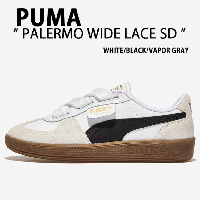 PUMA プーマ スニーカー PALERMO WIDE LACE SD パレルモ ワイド レース SD WHITE BLACK GRAY 402109-01 シューズ ホワイト ブラック グレー ガム レディース
