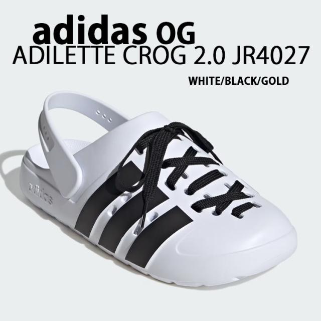 adidas originals アディダス サンダル クロッグサンダル ADILETTE CROG 2.0 JR4027 アディレットクロッグ WHITE BLACK シューレース付き