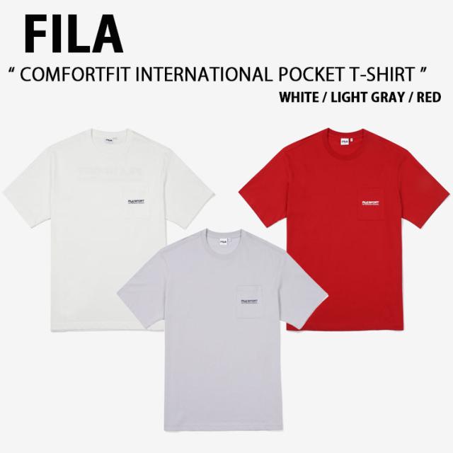 FILA フィラ Tシャツ COMFORTFIT INTERNATIONAL POCKET T-SHIRT FS2RSF2132X コンフォートフィット インターナショナル ポケット Tシャツ ホワイト グレー レッド ショートスリーブ 半袖 ロゴ ストリート メンズ レディース