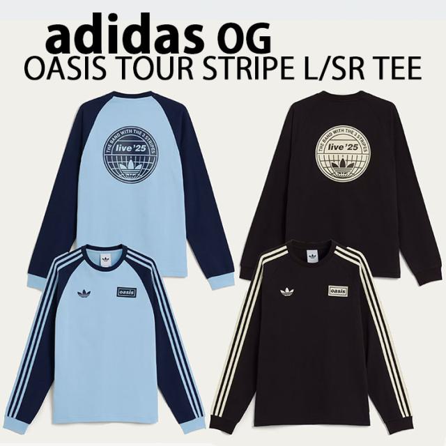adidas originals アディダス ロンT OASIS TOUR live’25 3-STRIPE L/SR TEE BLACK KT3428 / SKY KT3427 オアシス ツアー スリムフィット