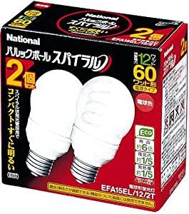パナソニック パルックボールスパイラル 電球60型タイプA15形 2個入 電球色 EFA15EL/12/2T(中古品)