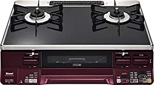 リンナイ「LAKUCIE」 ココットプレート付 パールクリスタルトップ 左強火力 プロパンRTE65VARB-GL/LP ブラック/レッド(中古品)