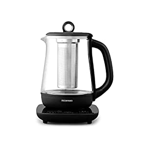 アイリスオーヤマ 電気ケトル ガラスタイプ 1.5L 9段階温度調節付 保温設定付 沸騰後自動OFF フィルター掃除可能 茶こし付 ブラ