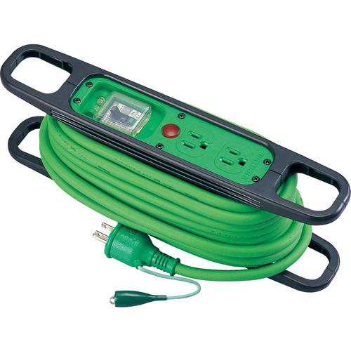 ■NICHIDO ハンドリール 100V 3芯×10m 緑 アース漏電しゃ断器付〔品番:HREB102G〕【3272605:0】[店頭受取不可]