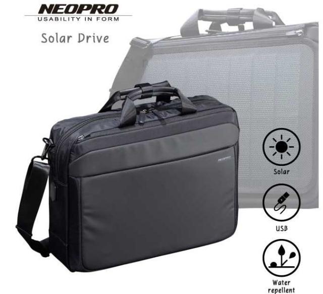 ビジネスバッグ ２Wayブリーフ NEOPRO Solar Drive 2-860 太陽光発電変換効率17％のパネルを搭載 取り外し可能ソーラーパネル  メンズ かばん カバン 鞄 プレゼント ギフト 父の日 誕生日 冠婚葬祭 送料無料