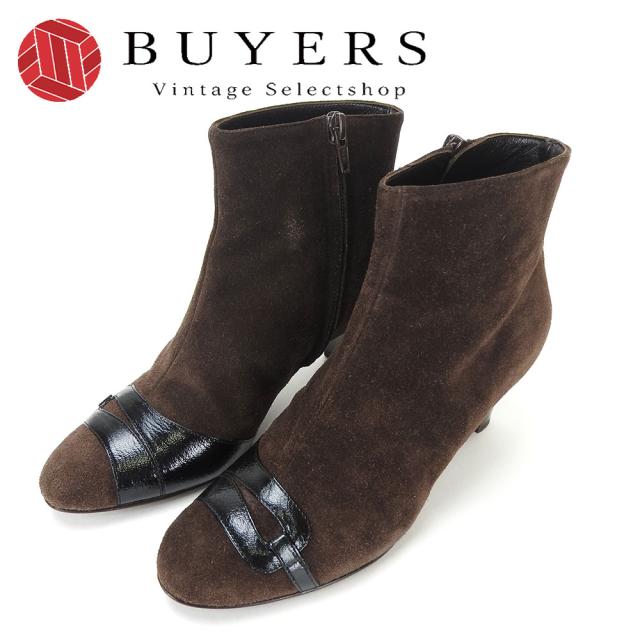 中古   サルヴァトーレ・フェラガモ ショート ブーツ 5 D 日本サイズ約22.5cm ダークブラウン サイドジップ  靴 シューズ Salvatore Ferragamo leather darkbrown boots