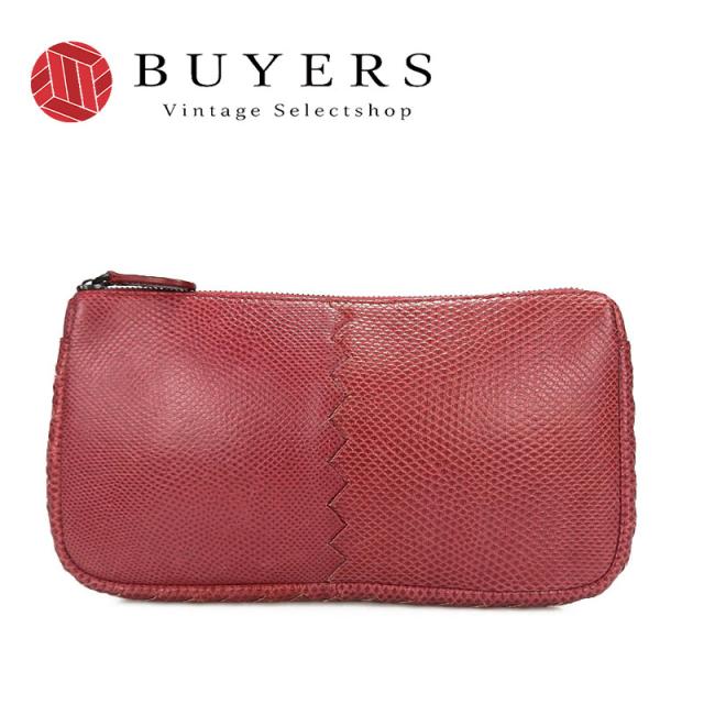 中古  ボッテガヴェネタ ポーチ BOTTEGA VENETA ピンク系 レザー ガンメタル 小物入れ