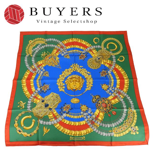 中古   エルメス スカーフ カレ90 シルク100％ KOSMIMA 宇宙 ブルー グリーン レッド レディース 女性 HERMES CARRE90 scarf silk blue green red