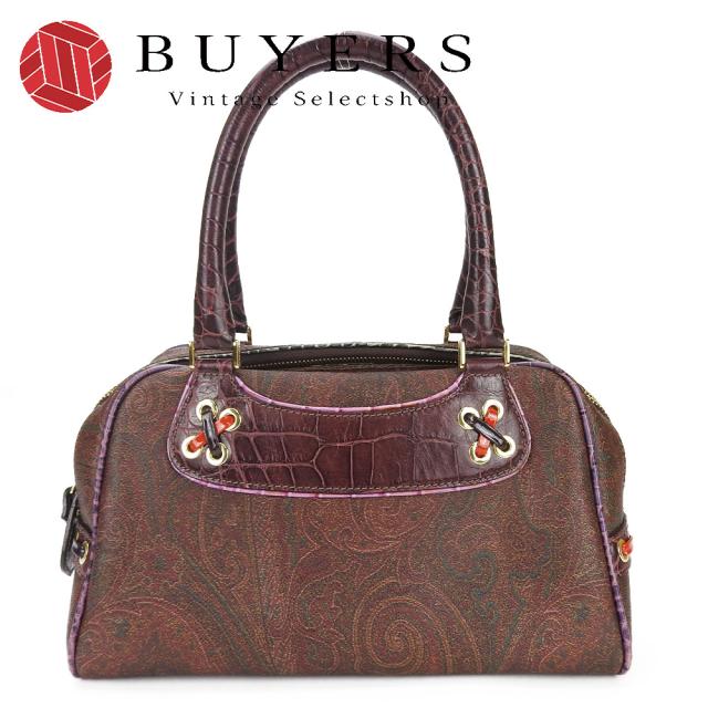 中古  エトロ ハンドバッグ ペイズリー柄 パープル系 女性 レディース カジュアル お出かけ PVC レザー 型押し 普段使い ETRO hand bag purple