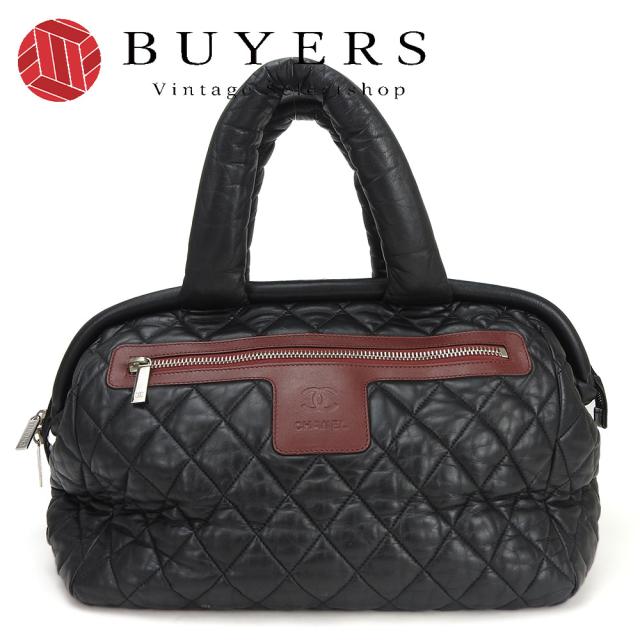 中古 シャネル トート バッグ ボストン コココクーン 13番台 ブラック 黒 ボルドー レザー キルティング 普段使い 軽量 女性 レディース CHANEL coco cocoon tote bag leather black