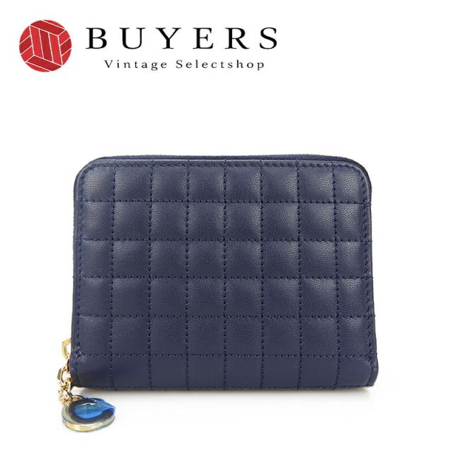 中古  CELINE セリーヌ 10B663BFL.07BF コンパクトジップウォレット Cチャーム カーフスキン  ダークブルー ネイビー 濃紺 ゴールド金具  小物 compacr zipped wallet dark blue カードケース
