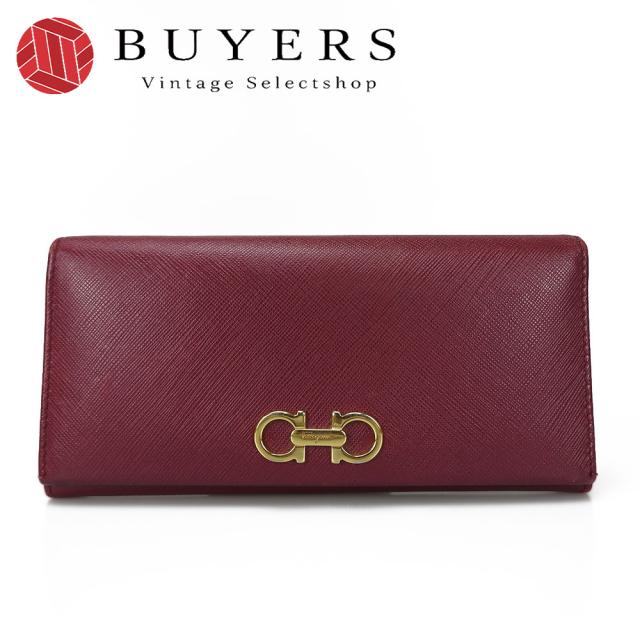 中古  Salvatore Ferragamo サルヴァトーレ・フェラガモ 二つ折り長財布 KI-22B857 パープル ゴールド金具  leather long wallet