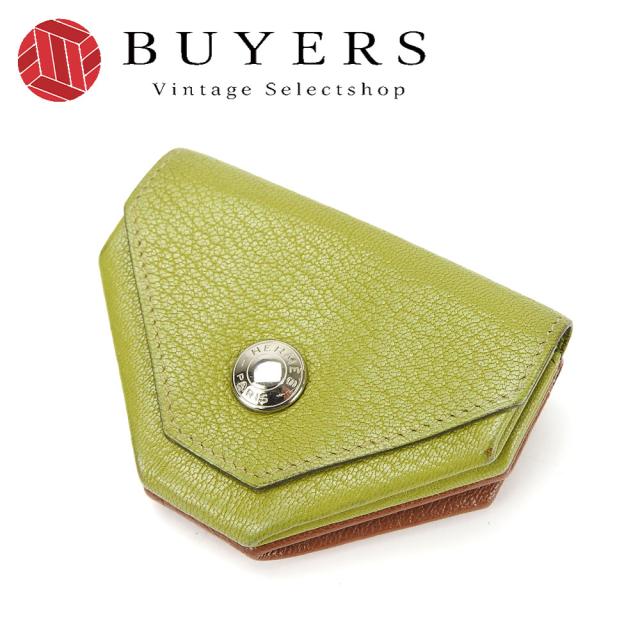 中古  エルメス ケース 小銭入れ ル・ヴァンキャトル □F刻印 ダブルフェイス 両面 シェーブル レザー 革 グリーン ブラウン 普段使い 小物 レディース メンズ 女性 男性 HERMES Coin Case 9527