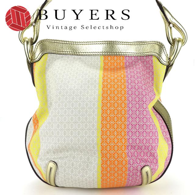 中古 ロエベ ショルダーバッグ ニューロード キャンバス レザー ゴールド マルチカラー ワンショルダー 肩掛け レディース 女性 LOEWE