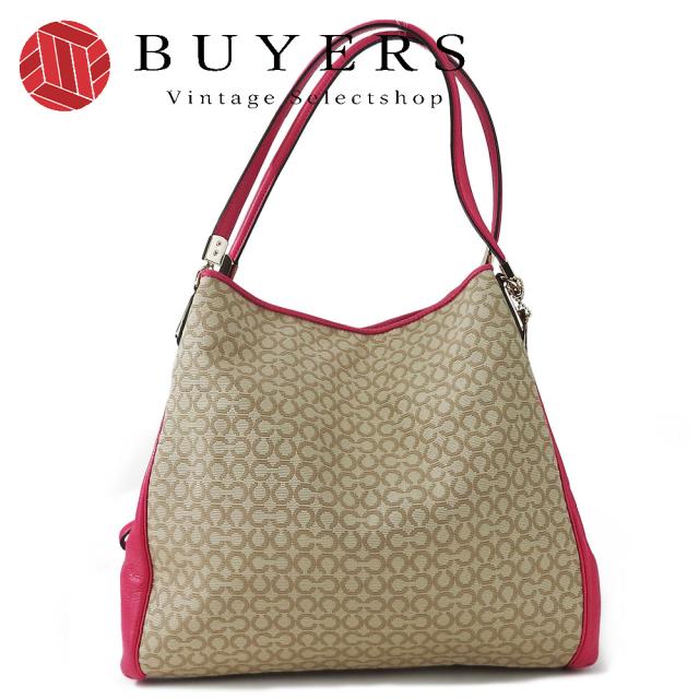 中古 コーチ トートバッグ 26282 キャンバス レザー ピンク ベージュ ゴールド金具 肩掛け カジュアル レディース 女性 COACH