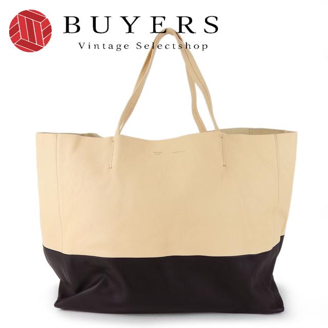 中古 セリーヌ トートバッグ ホリゾンタルカバ 169263EBT レザー ベージュ ベージュ ブラック ゴールド金具 肩掛け 大容量 バイカラー レディース 女性 CELINE