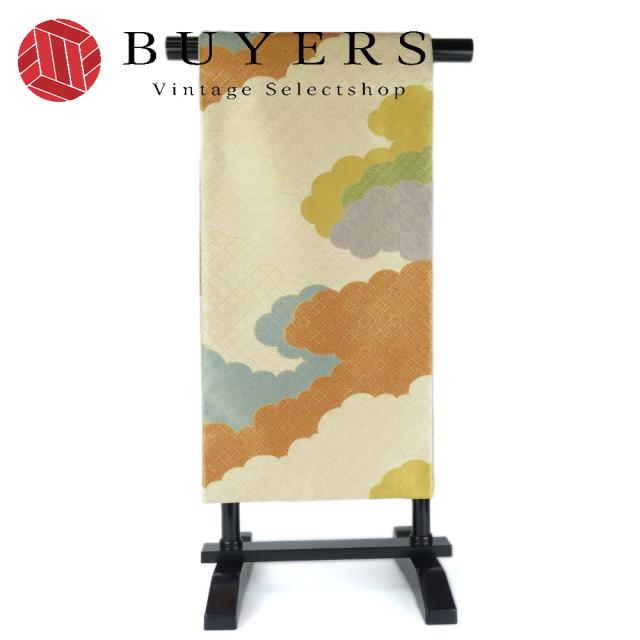 【中古】袋帯 雲どり 佐賀錦 アイボリー地 金地 両面 全通柄 フォーマル用 正絹 シルク 呉服 着物