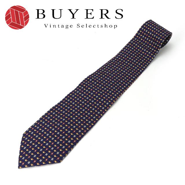 中古 サルヴァトーレフェラガモ ネクタイ シルク ネイビー レッド オレンジ 紳士 おしゃれ アパレル メンズ 男性 Salvatore Ferragamo