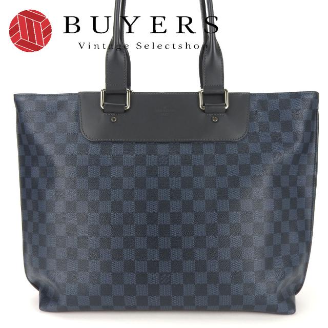 中古 ルイ・ヴィトン トートバッグ カバ・ヴォワヤージュ N41397 ダミエ・コバルト キャンバス ネイビー系 シルバー金具 肩掛け メンズ 男性 LOUIS VUITTON
