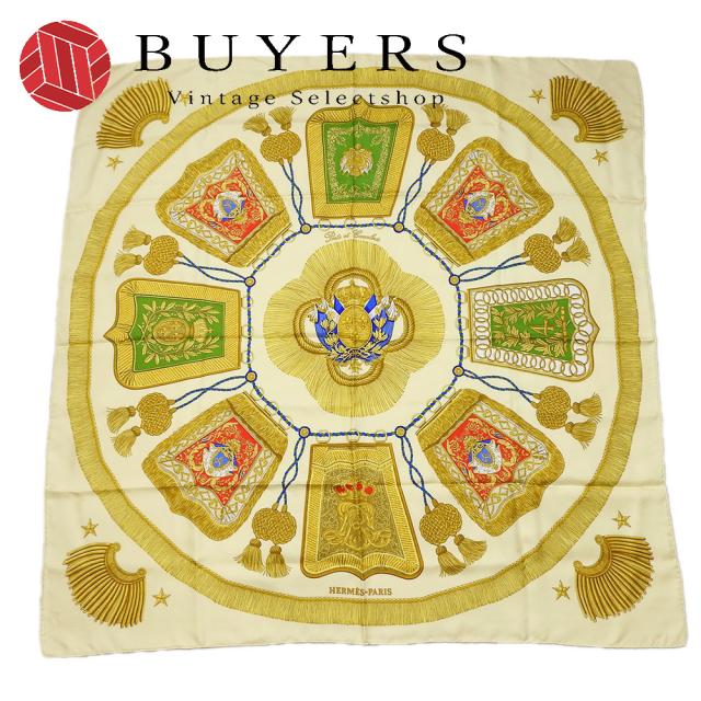 中古 エルメス スカーフ カレ90 シルク ベージュ系 マルチカラー おしゃれ Poste et Cavalerie サーベル飾り袋 レディース 女性 HERMES