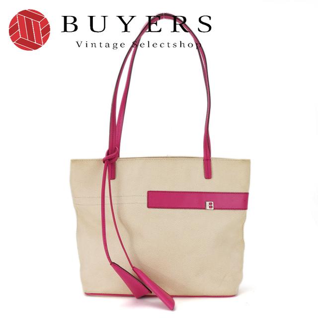 中古 バリー トートバッグ キャンバス レザー ベージュ ピンク シルバー金具 肩掛け カジュアル レディース 女性 BALLY