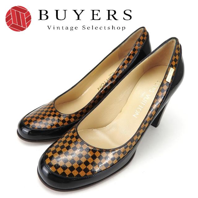 中古 ルイ・ヴィトン パンプス 34 1/2 エナメル ブラウン ブラック 日本サイズ約22cm ハイヒール レディース 女性 LOUIS VUITTON
