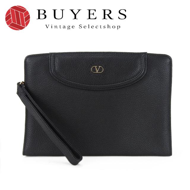 中古 ヴァレンティノ・ガラヴァーニ セカンドバッグ レザー ブラック ゴールド金具 シック クラッチ シンプル レディース メンズ Valentino Garavani