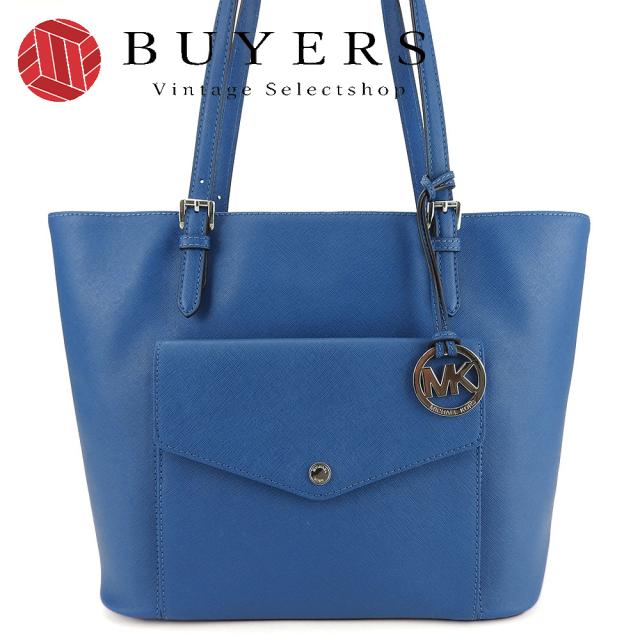 中古 マイケルコース トートバッグ 35S6STTT3L レザー ブルー シルバー金具 肩がけ レディース 女性 Michael Kors