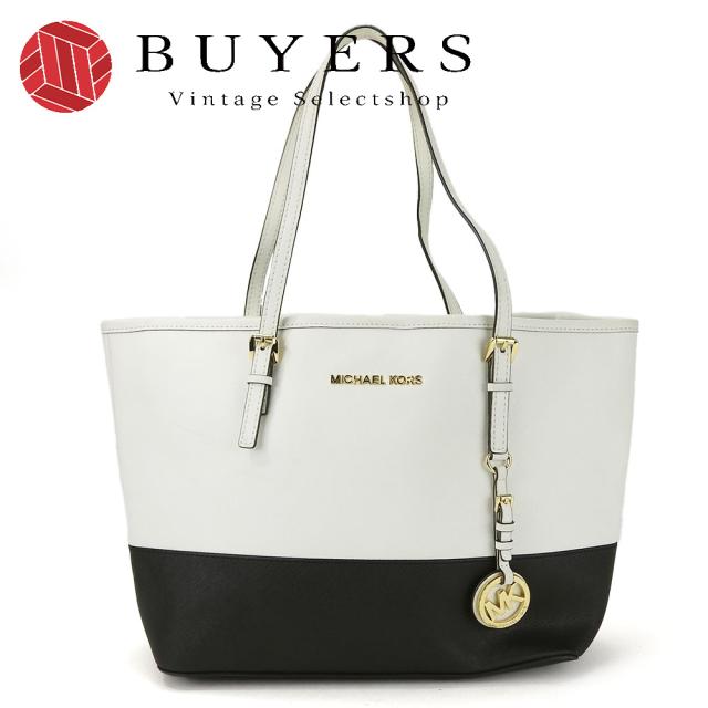 中古 マイケルコース トートバッグ 30H4GTVT1T レザー ホワイト ブラック ゴールド金具 バイカラー 肩掛け 通勤 レディース 女性 Michael Kors
