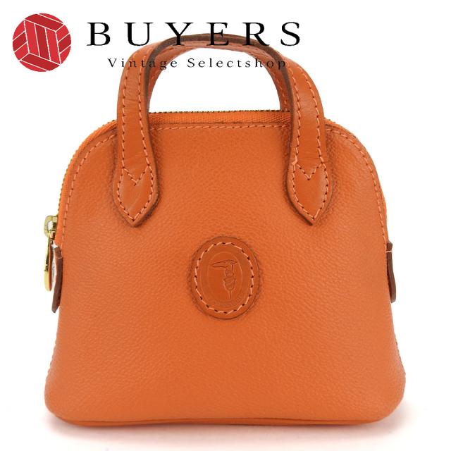 中古 トラサルディ ポーチ レザー PVC オレンジ ゴールド金具 ハンドバッグ型 ミニ レディース 女性 TRUSSARDI