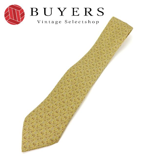 中古 エルメス ネクタイ シルク イエロー ビジネス おしゃれ 総柄 メンズ 男性 HERMES