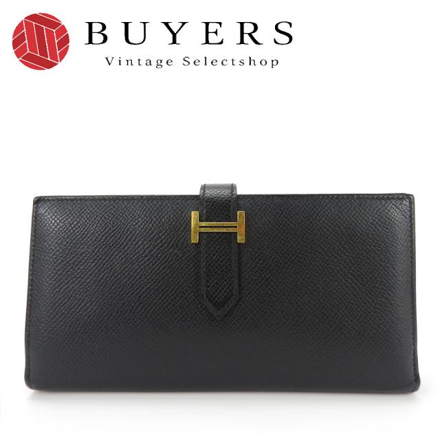 中古 エルメス 長財布 ベアンスフレ ヴォーエプソン ブラック ゴールド金具 □R刻印 普段使い 小物 レディース メンズ HERMES