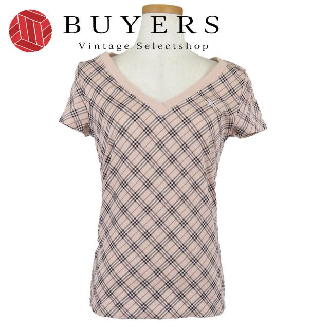中古 バーバリーブルーレーベル カットソー 38 コットン ポリウレタン ピンク 半袖 チェック アパレル レディース 女性 BURBERRY BLUE LABEL