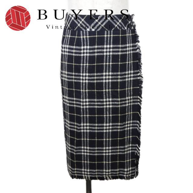 中古 バーバリー ロンドン スカート 36 レーヨン 麻 シルク ウール ブラック系 巻きスカート チェック アパレル レディース 女性 BURBERRY LONDON