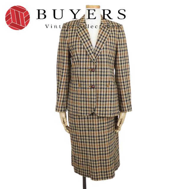 中古 ダックス セットアップ ウール ナイロン キュプラ ベージュ ブラック ジャケット スカート チェック柄 レディース 女性 DAKS