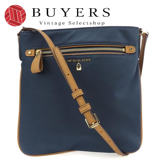 中古 マイケルコース ショルダーバッグ 32F7GO2C3C ナイロン レザー ネイビー系 ブラウン ゴールド金具 斜め掛け カジュアル レディース 女性 Michael Kors