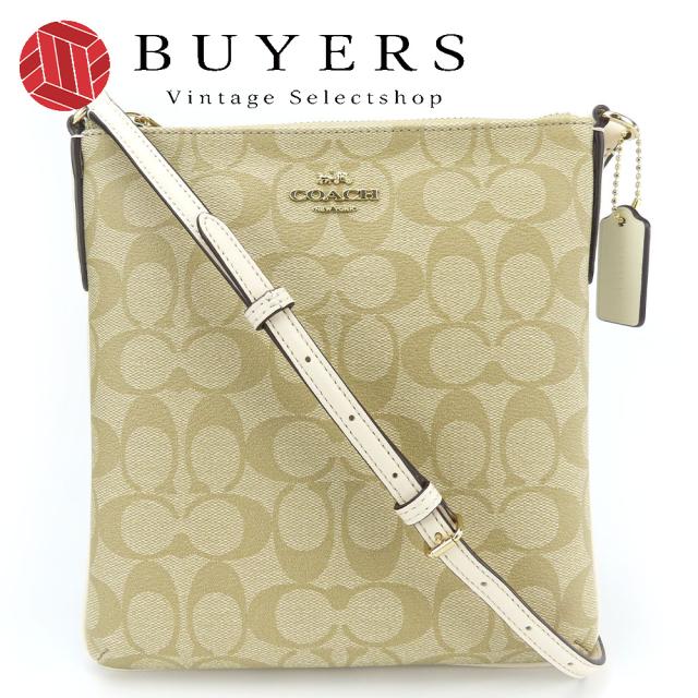 中古 コーチ ショルダーバッグ F58309 シグネチャー PVC レザー ベージュ オフホワイト シルバー金具 斜め掛け カジュアル レディース 女性 COACH