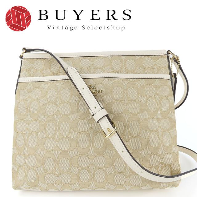 中古 コーチ ショルダーバッグ F29960 シグネチャー キャンバス レザー ベージュ アイボリー ゴールド金具 斜め掛け カジュアル レディース 女性 COACH