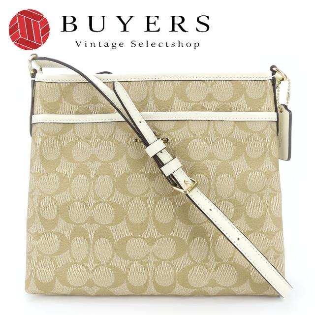 中古 コーチ ショルダーバッグ F29210 シグネチャー PVC レザー ベージュ ホワイト ゴールド金具 斜め掛け カジュアル レディース 女性 COACH