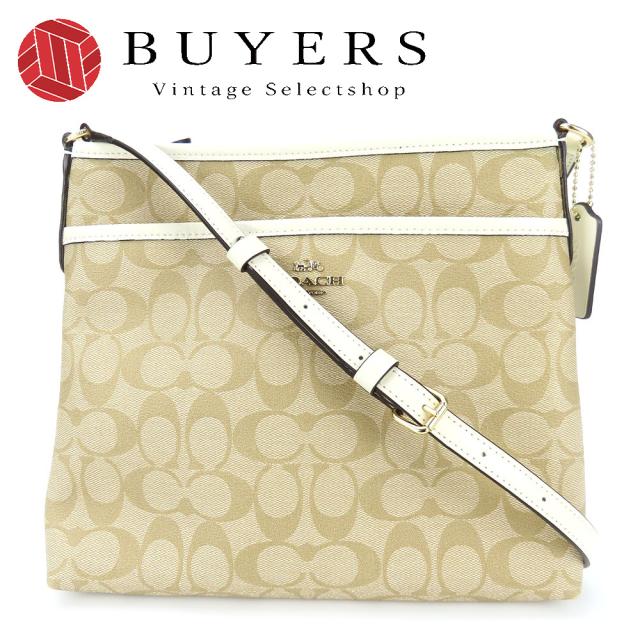 中古 コーチ ショルダーバッグ F29210 シグネチャー PVC レザー ベージュ ホワイト ゴールド金具 斜め掛け カジュアル レディース 女性 COACH
