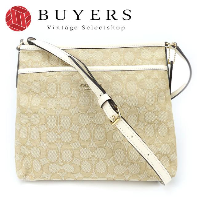 中古 コーチ ショルダーバッグ F29960 シグネチャー キャンバス レザー ベージュ アイボリー ゴールド金具 斜め掛け カジュアル レディース 女性 COACH