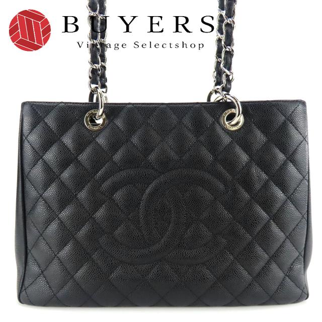 中古 シャネル トートバッグ GST マトラッセ キャビアスキン ブラック シルバー金具 チェーン 14番台 ココマーク レディース 女性 CHANEL