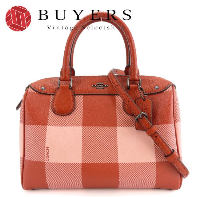 中古 コーチ ハンドバッグ ミニボストン F26146 レザー レッド ピンク チェック柄 2WAY ショルダー レディース 女性 COACH