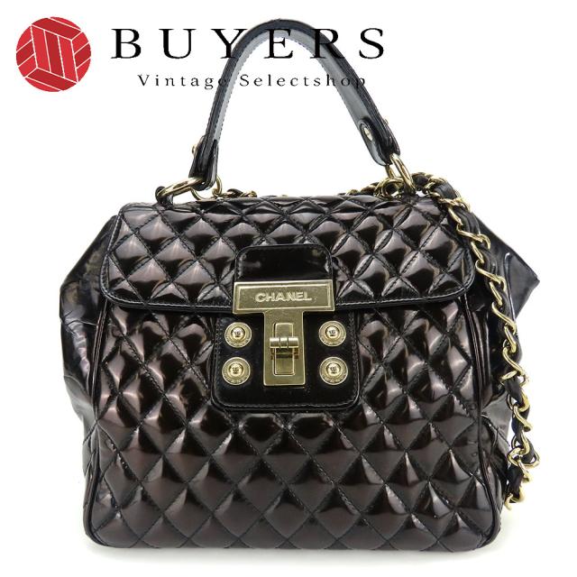 中古 シャネル ハンドバッグ エナメル ブラック ゴールド金具 12番台 2wayショルダー レディース 女性 CHANEL