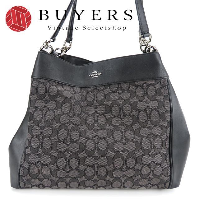 中古 コーチ トートバッグ F27579 シグネチャー キャンバス レザー ブラックスモーク ブラック シルバー金具 ロゴ 型掛け カジュアル レディース 女性 COACH